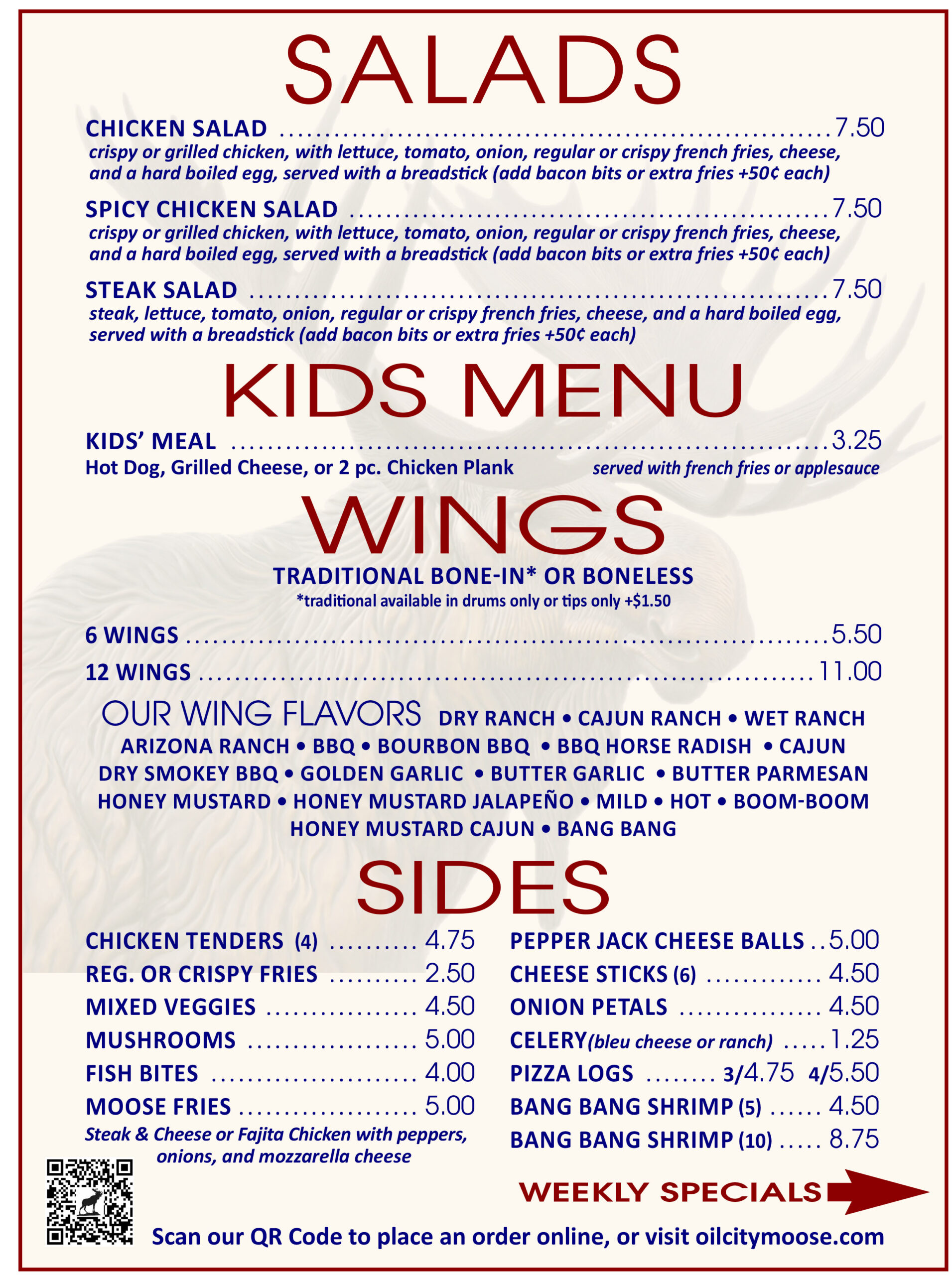 Kitchen Menu | OIL CITY MOOSE LODGE